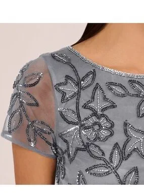 Adrianna Papell | Dresses | Adrianna Papell Dusty Blue Beaded Gown Nwt ...